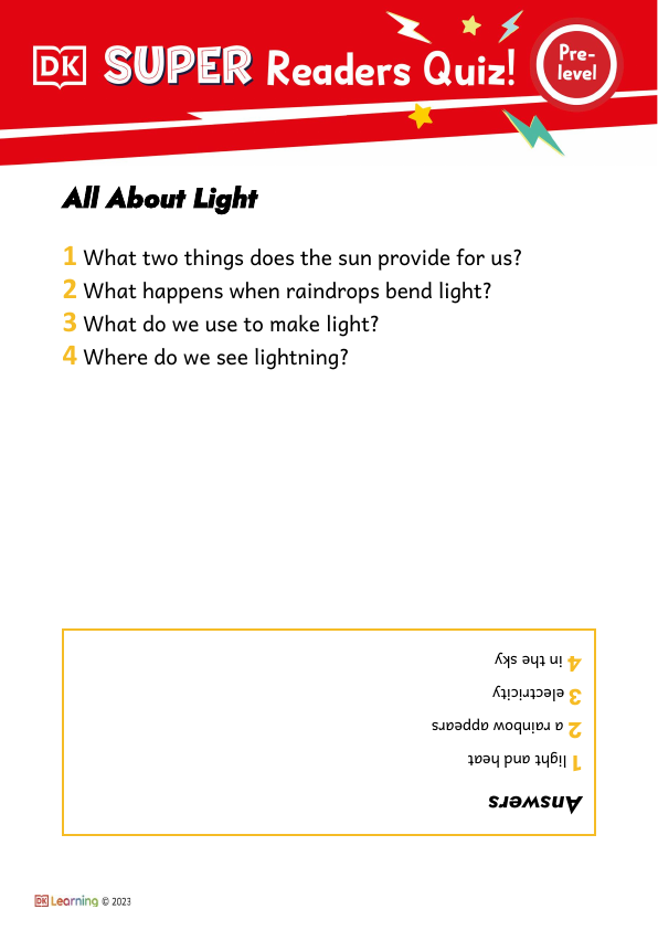 Pre-Level All About Light Comprehension Quiz