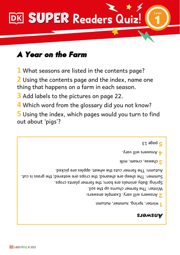 Level 1 A Year on the Farm Comprehension Quiz