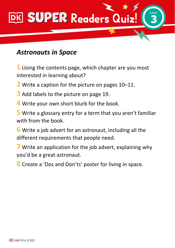Level 3 Astronauts in Space Comprehension Quiz