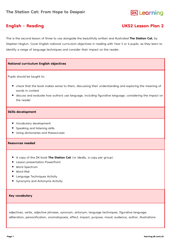 The Station Cat - UKS2 Lesson Plan 2