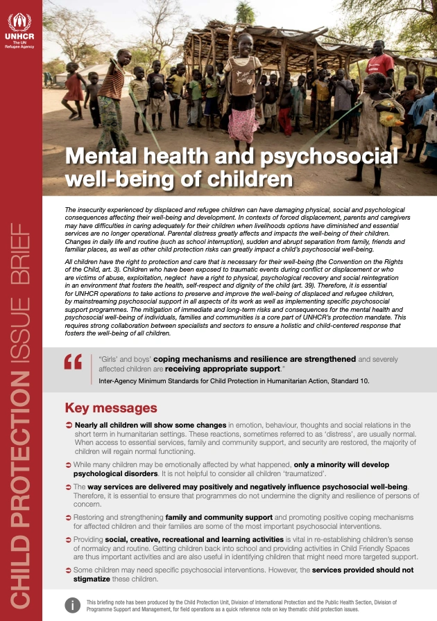 Child Protection Issue Brief: Mental health and psychosocial wellbeing of children - The ...