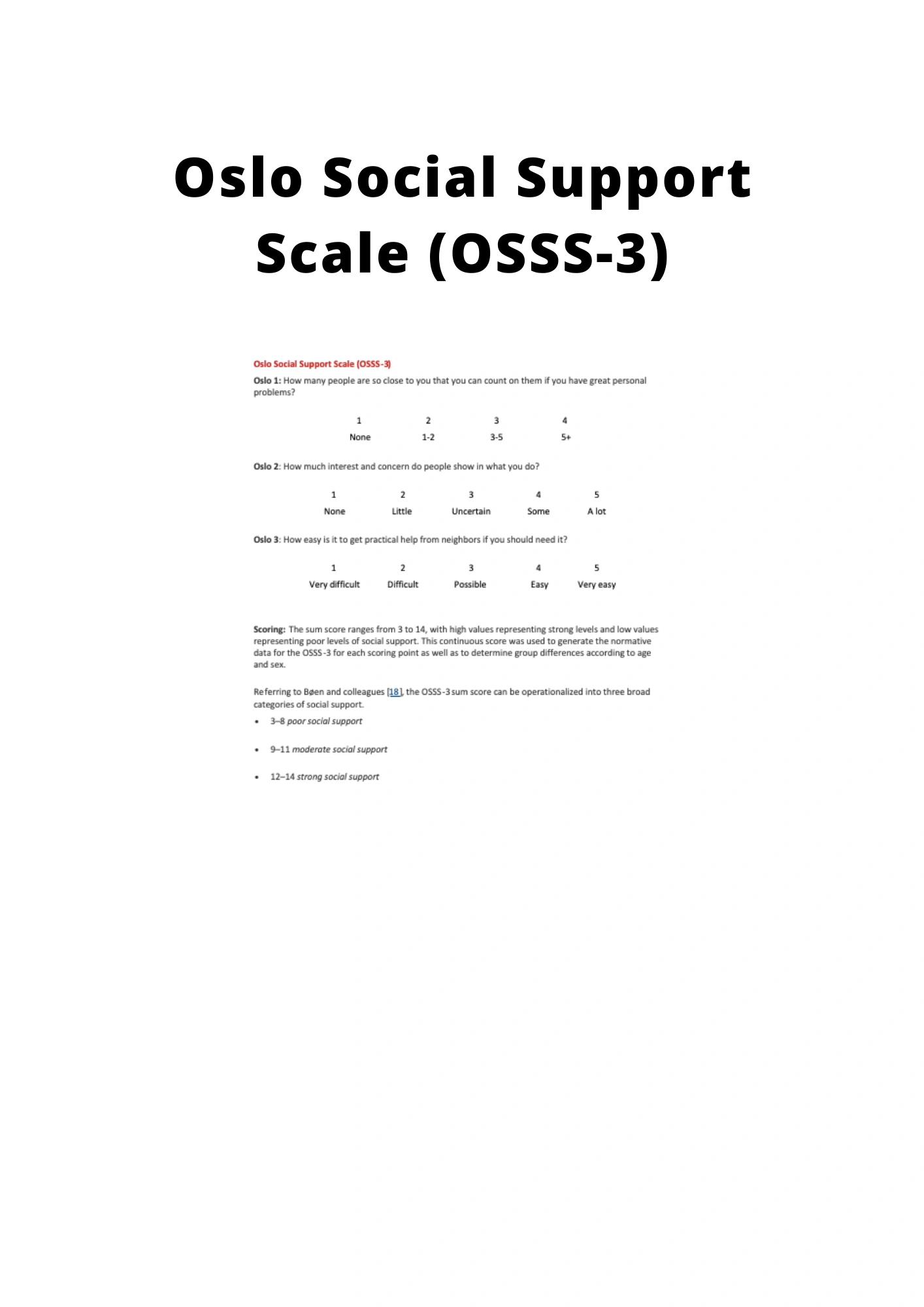 OSLO SOCIAL SUPPORT SCALE (OSSS-3) OVERVIEW - IASC MHPSS M&E FRAMEWORK ...