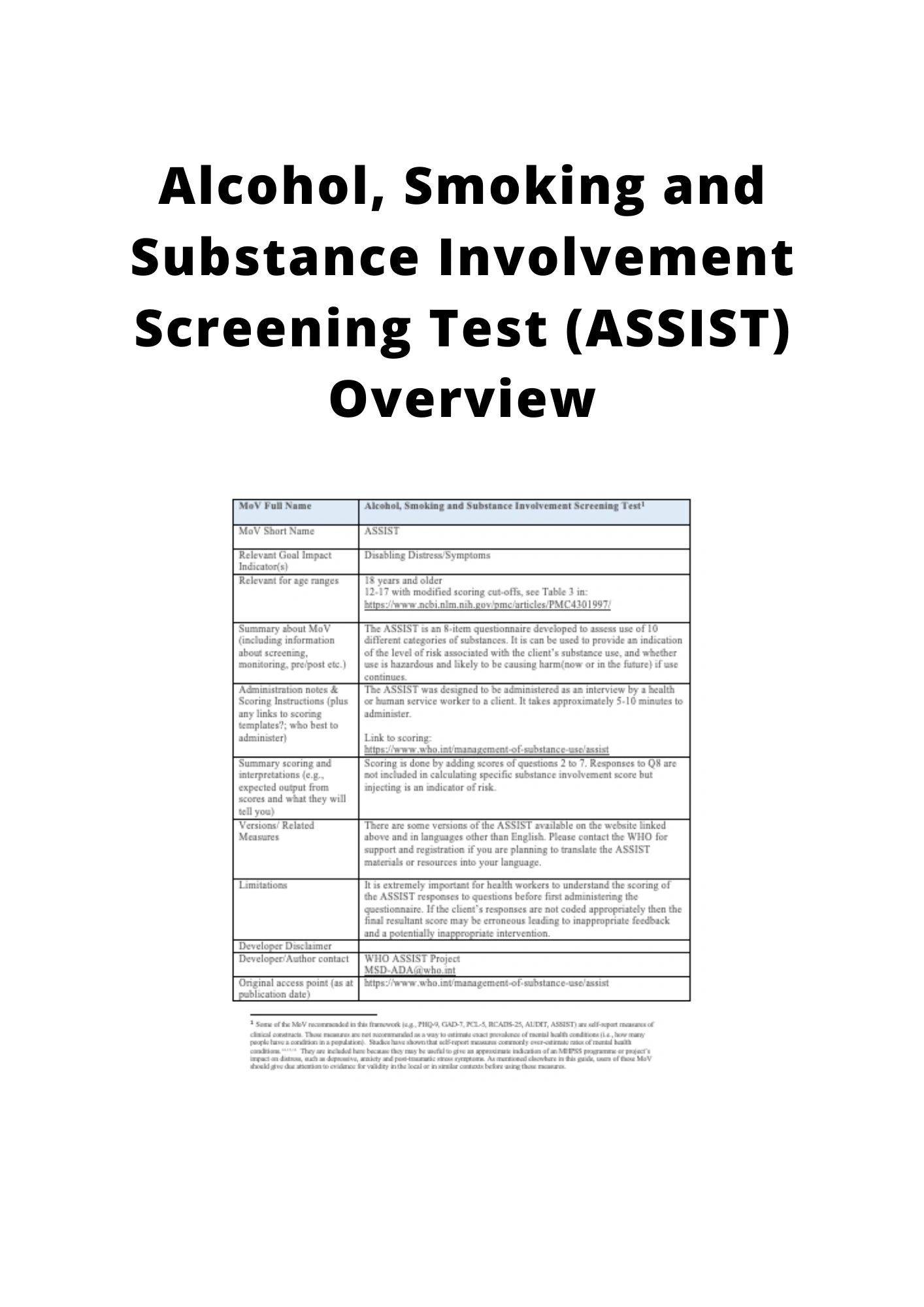 ALCOHOL, SMOKING AND SUBSTANCE INVOLVEMENT SCREENING TEST (ASSIST ...