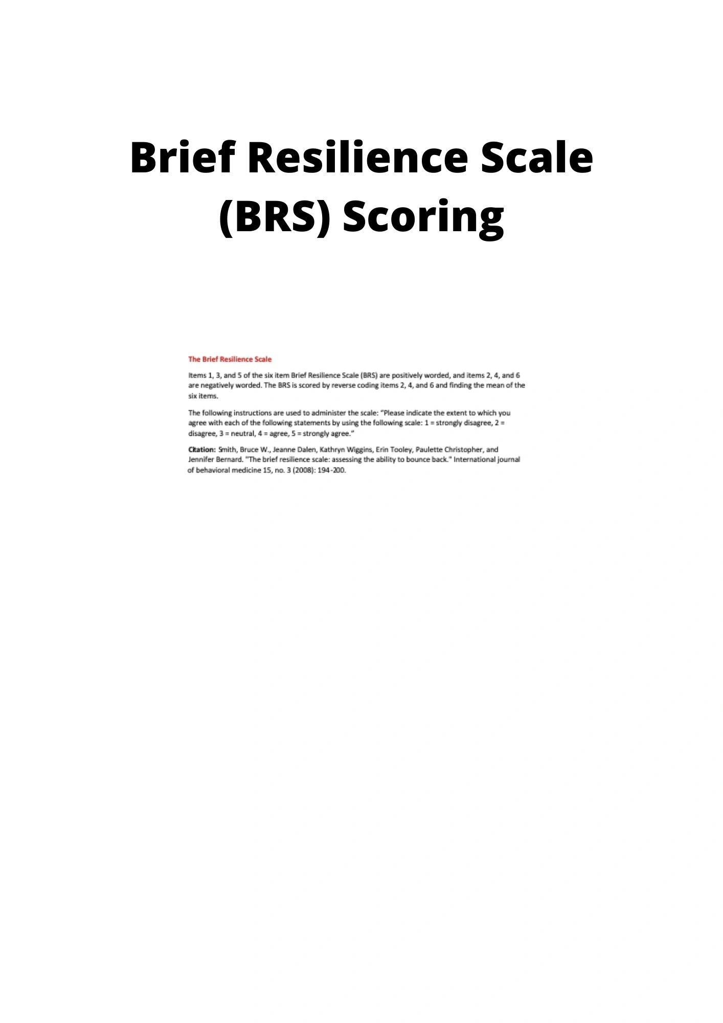 BRIEF RESILIENCE SCALE (BRS) SCORING - IASC MHPSS M&E FRAMEWORK MOV ...