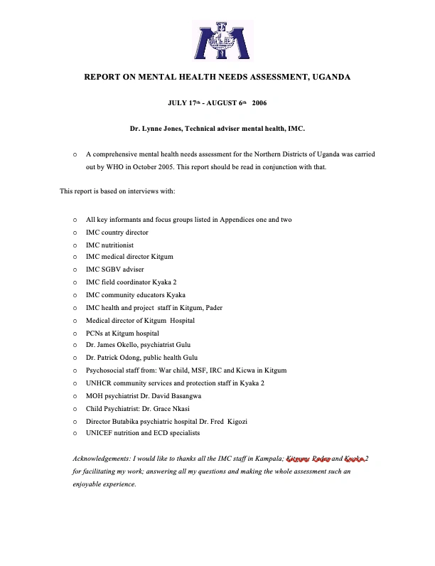 Report on MH needs assessment - Mapping and Assessment Report ...