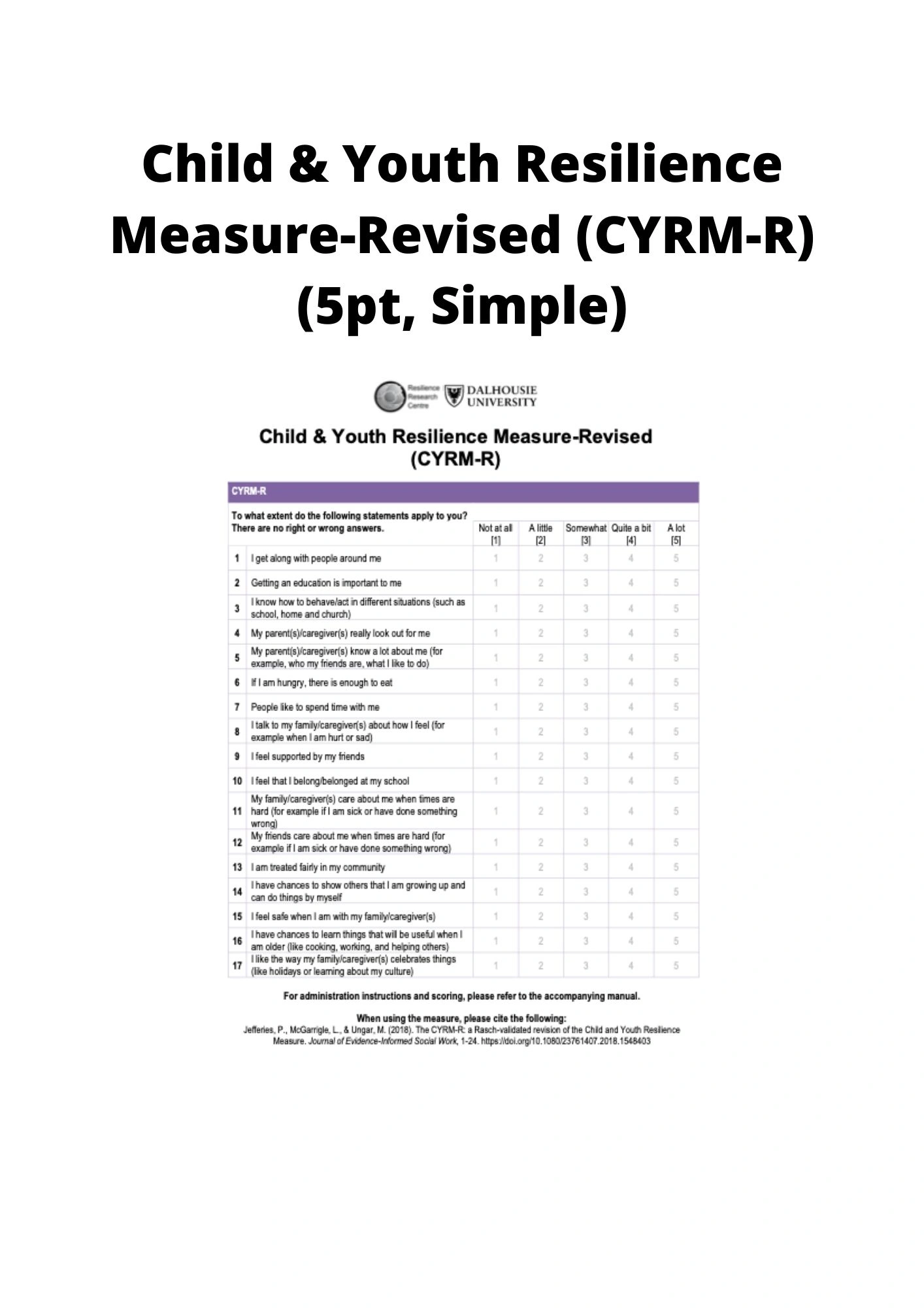 CHILD & YOUTH RESILIENCE MEASURE-REVISED (CYRM-R) (5PT , SIMPLE) - IASC ...