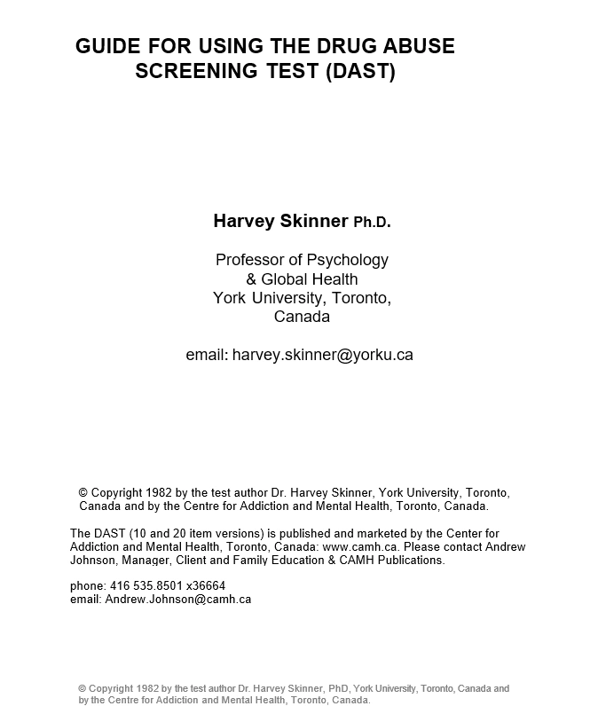 GUIDE FOR USING THE DRUG ABUSE SCREENING TEST (DAST) - IASC MHPSS M&E ...