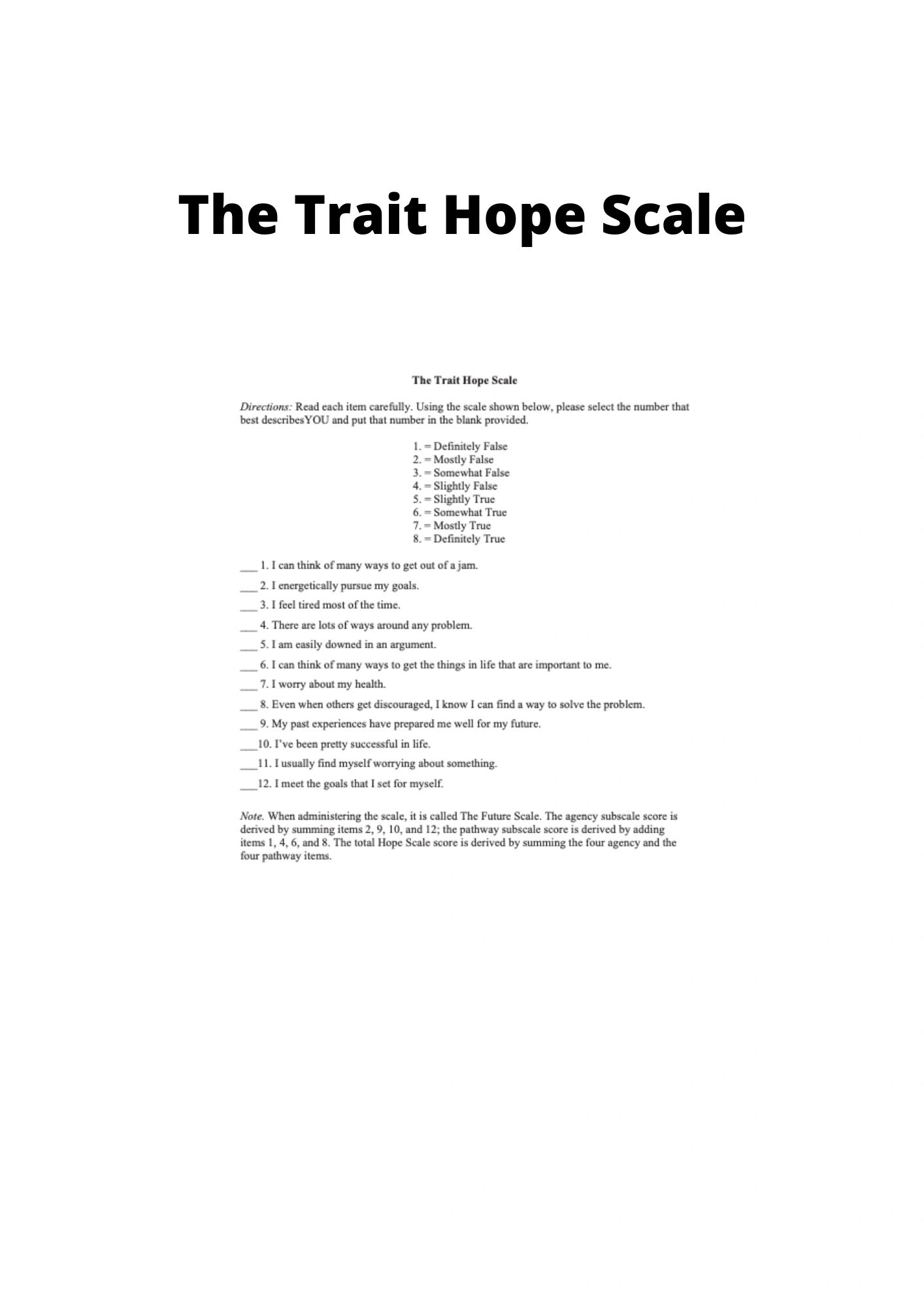 THE TRAIT HOPE SCALE - IASC MHPSS M&E FRAMEWORK MOV Toolkit - The MHPSS ...
