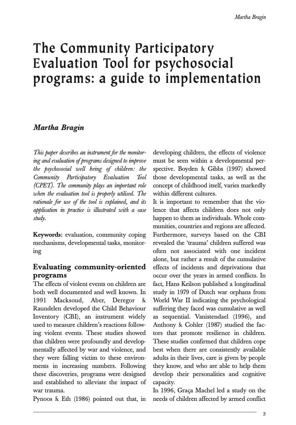 The Community Participatory Evaluation Tool for Psychosocial Programs ... The Community Participatory Evaluation Tool for Psychosocial Programs ...