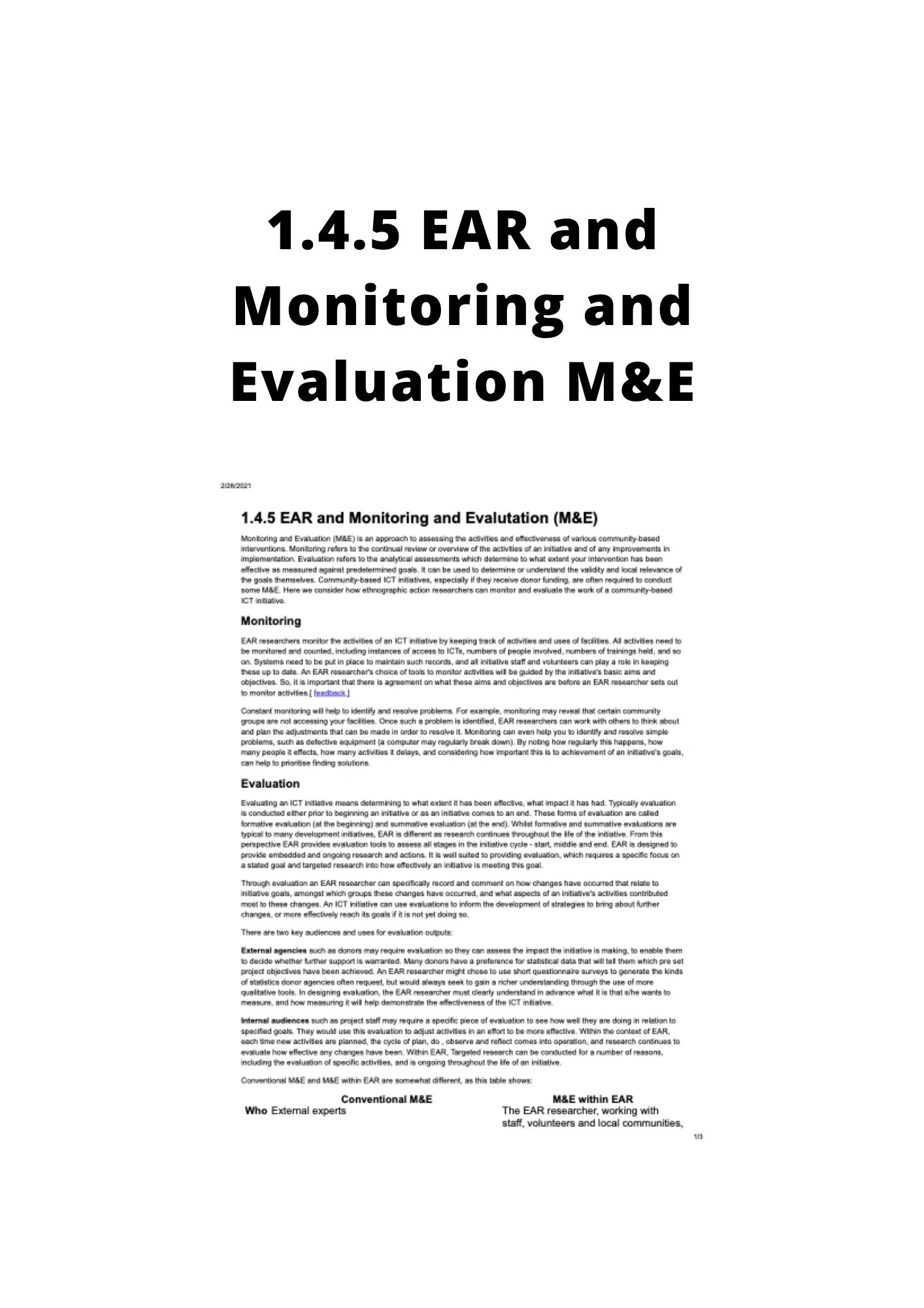 1 4 5 Ear And Monitoring And Evaluation Mande Iasc Mhpss Mande Framework