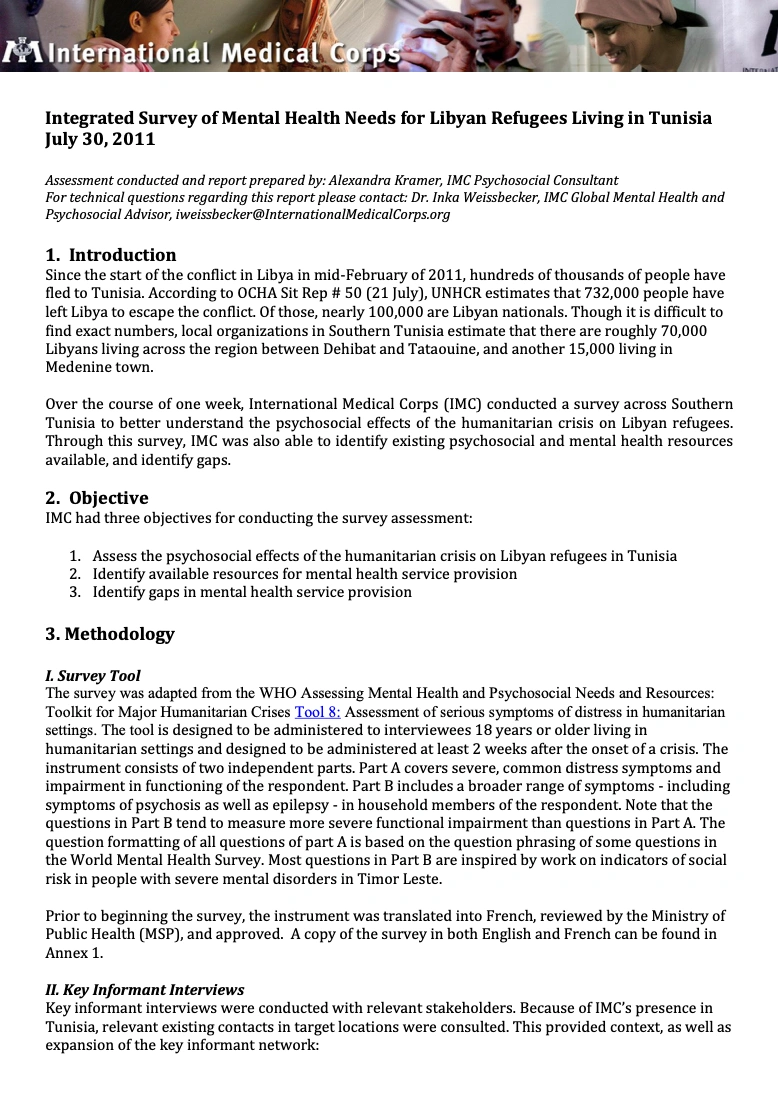 Integrated survey of MH needs for Libyan refugees living in Tunisia ... Integrated survey of MH needs for Libyan refugees living in Tunisia ...