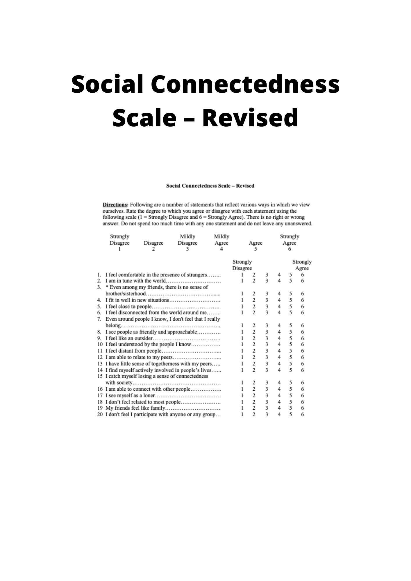 SOCIAL CONNECTEDNESS SCALE – REVISED - IASC MHPSS M&E FRAMEWORK MOV ...