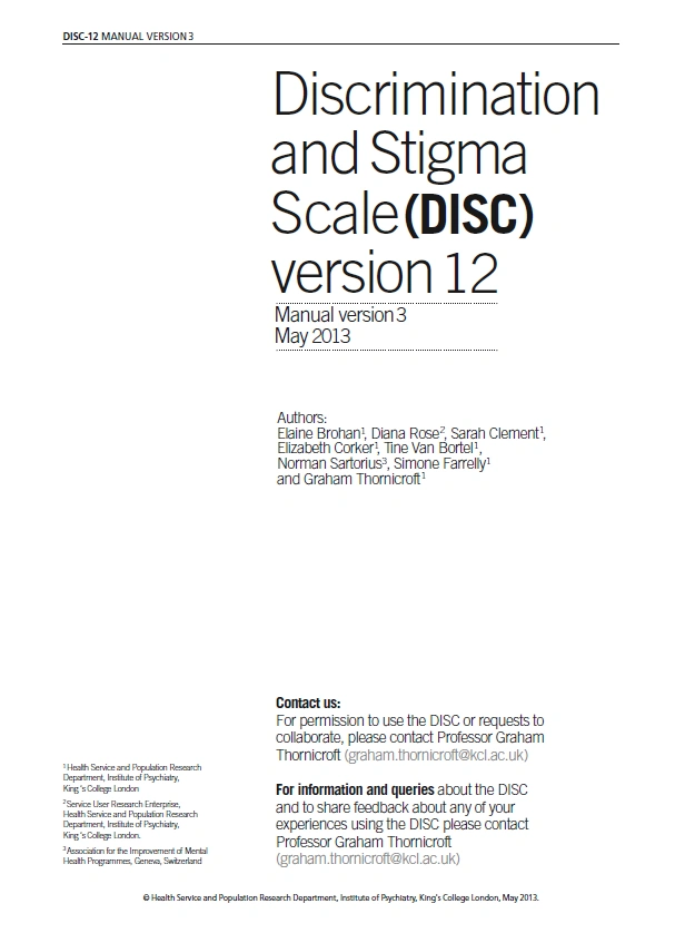 MANUAL VERSION 3: DISCRIMINATION AND STIGMA SCALE(DISC) VERSION 12 ...