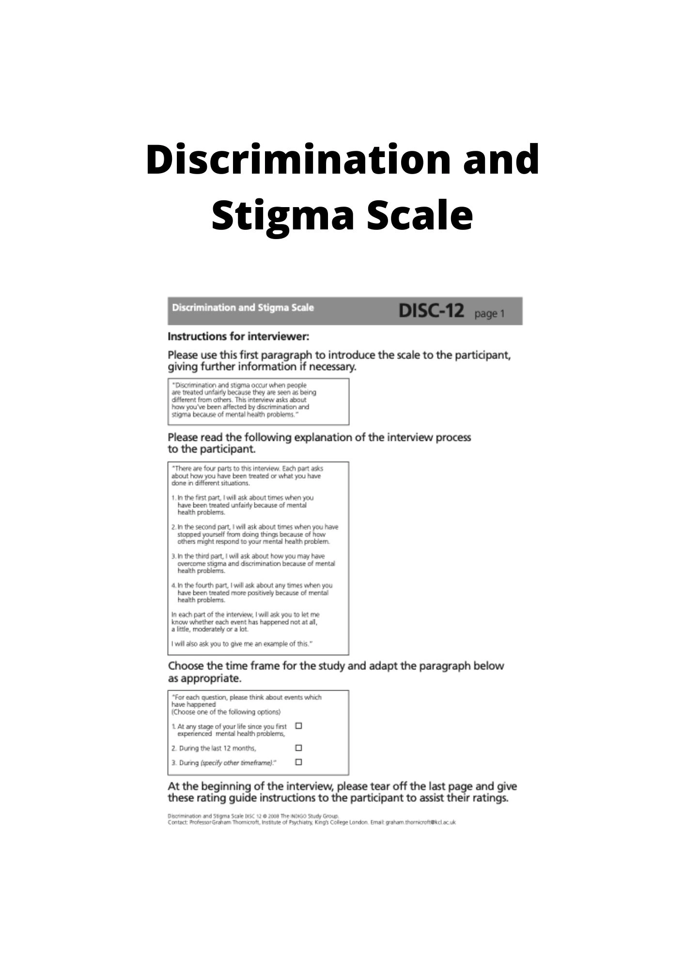 DISCRIMINATION AND STIGMA SCALE - IASC MHPSS M&E FRAMEWORK MOV Toolkit ...