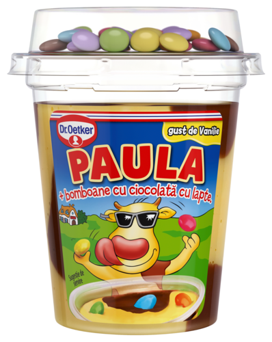 Paula bomboane colorate cu gust de vanilie și ciocolată