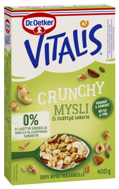 Vitalis Crunchy Ei lisättyä sokeria Pähkinät & siemenet mysli 400 g ...