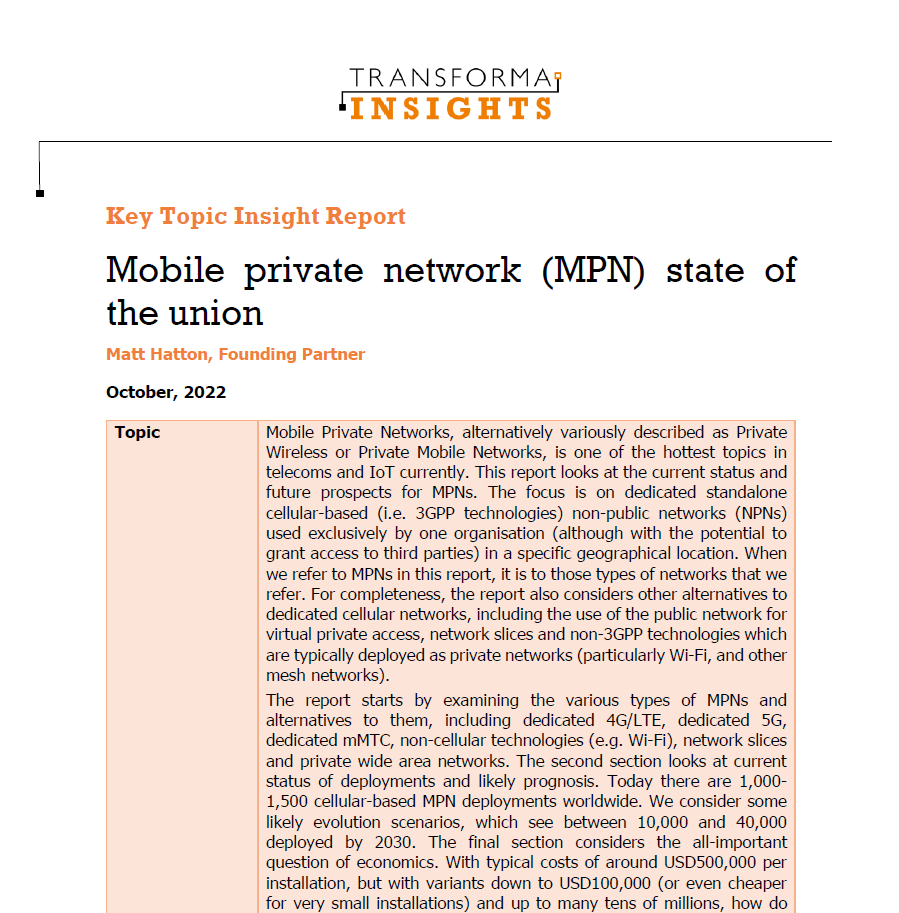 Mobile private network (MPN) state of the union - Reports & Insights