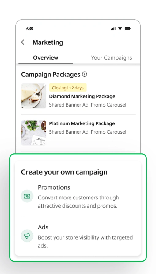 Kembangkan bisnis melalui iklan, promo, dan paket campaign - GrabMerchant Website