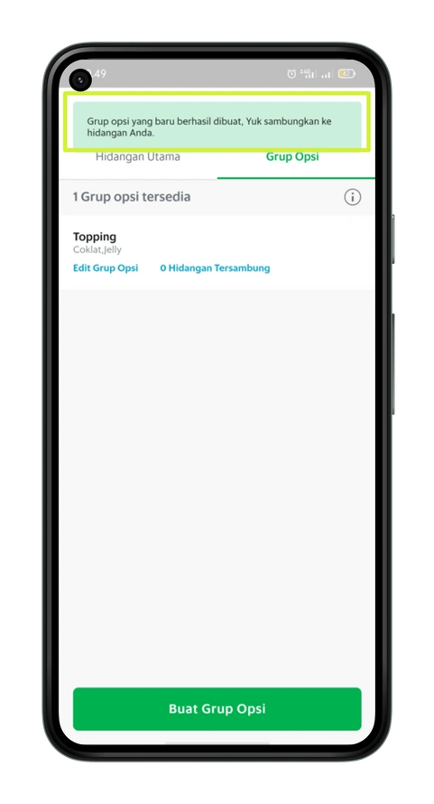 Membuat Grup Opsi - GrabMerchant Website