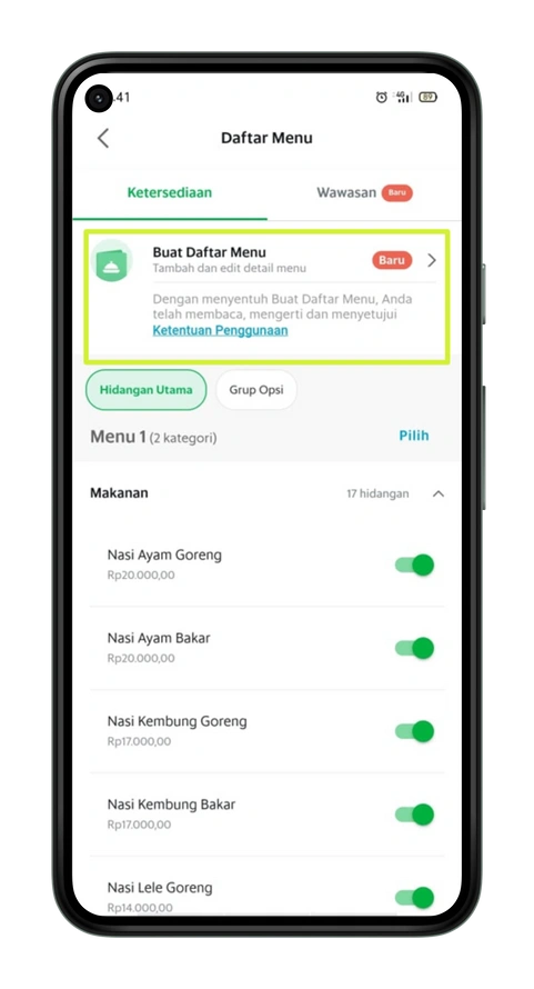 Membuat Grup Opsi - GrabMerchant Website