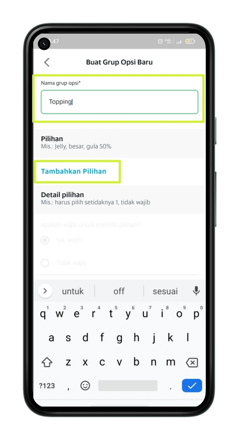 Membuat Grup Opsi - GrabMerchant Website