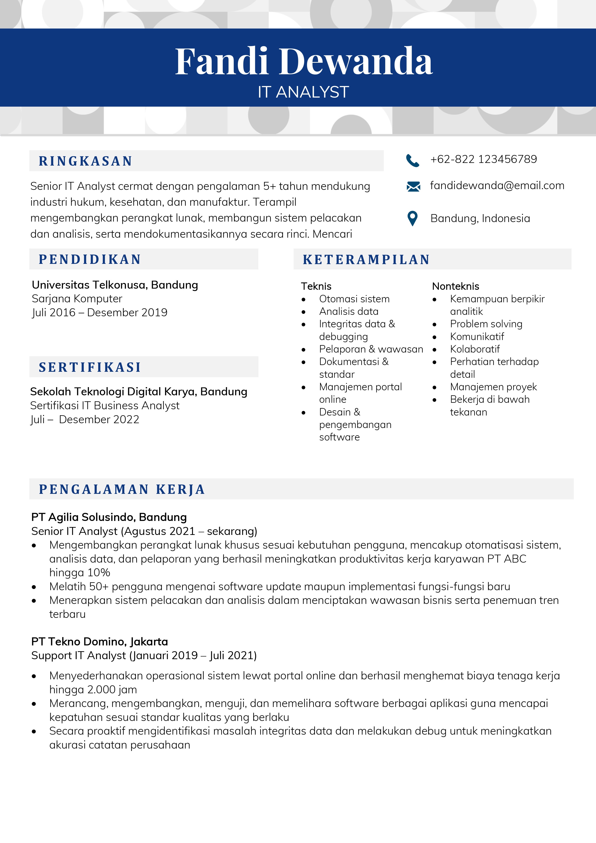 Contoh CV IT Analyst (GRATIS Template) - Jobstreet Indonesia