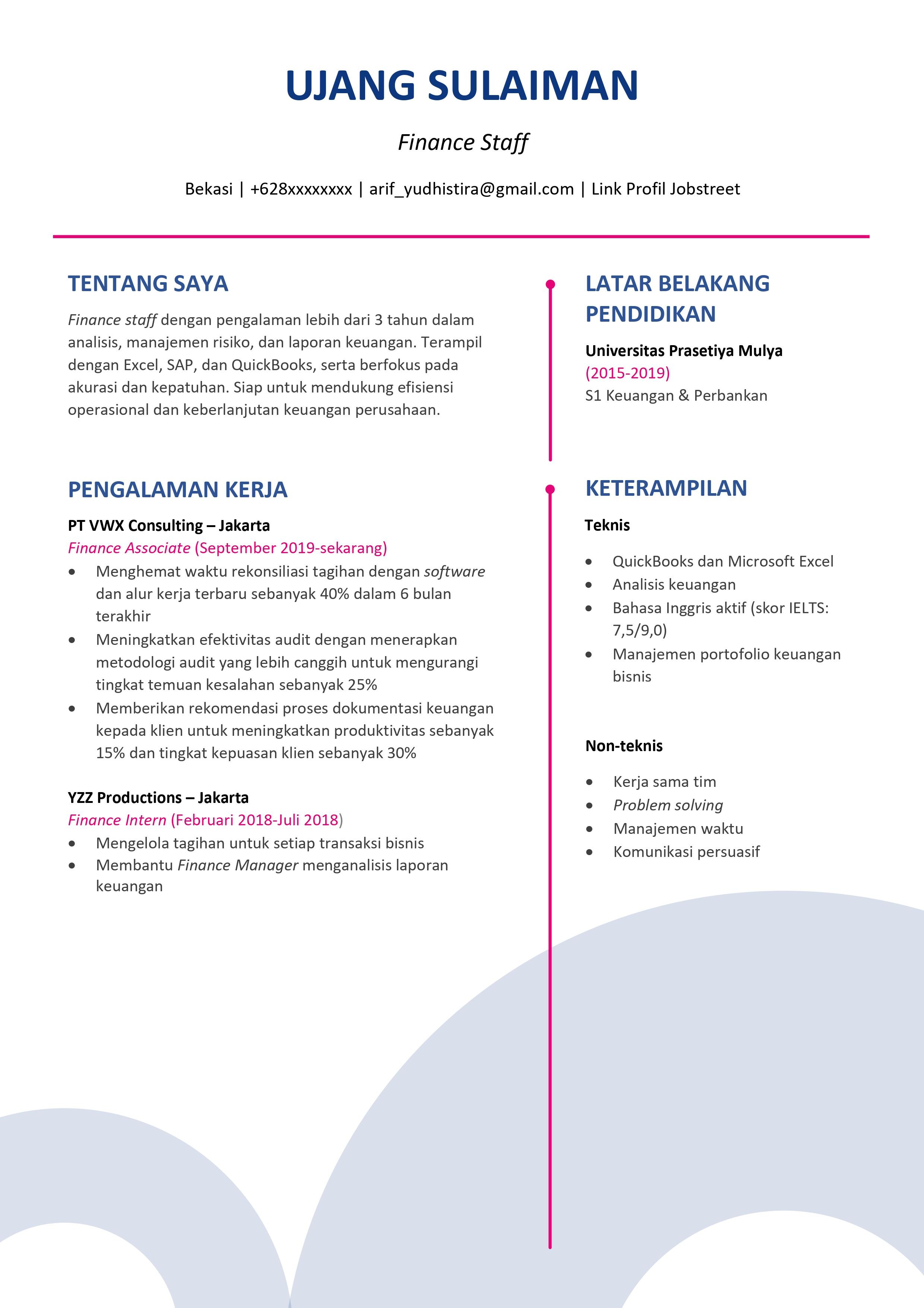 Contoh CV Staf Keuangan (GRATIS Template) - Jobstreet Indonesia