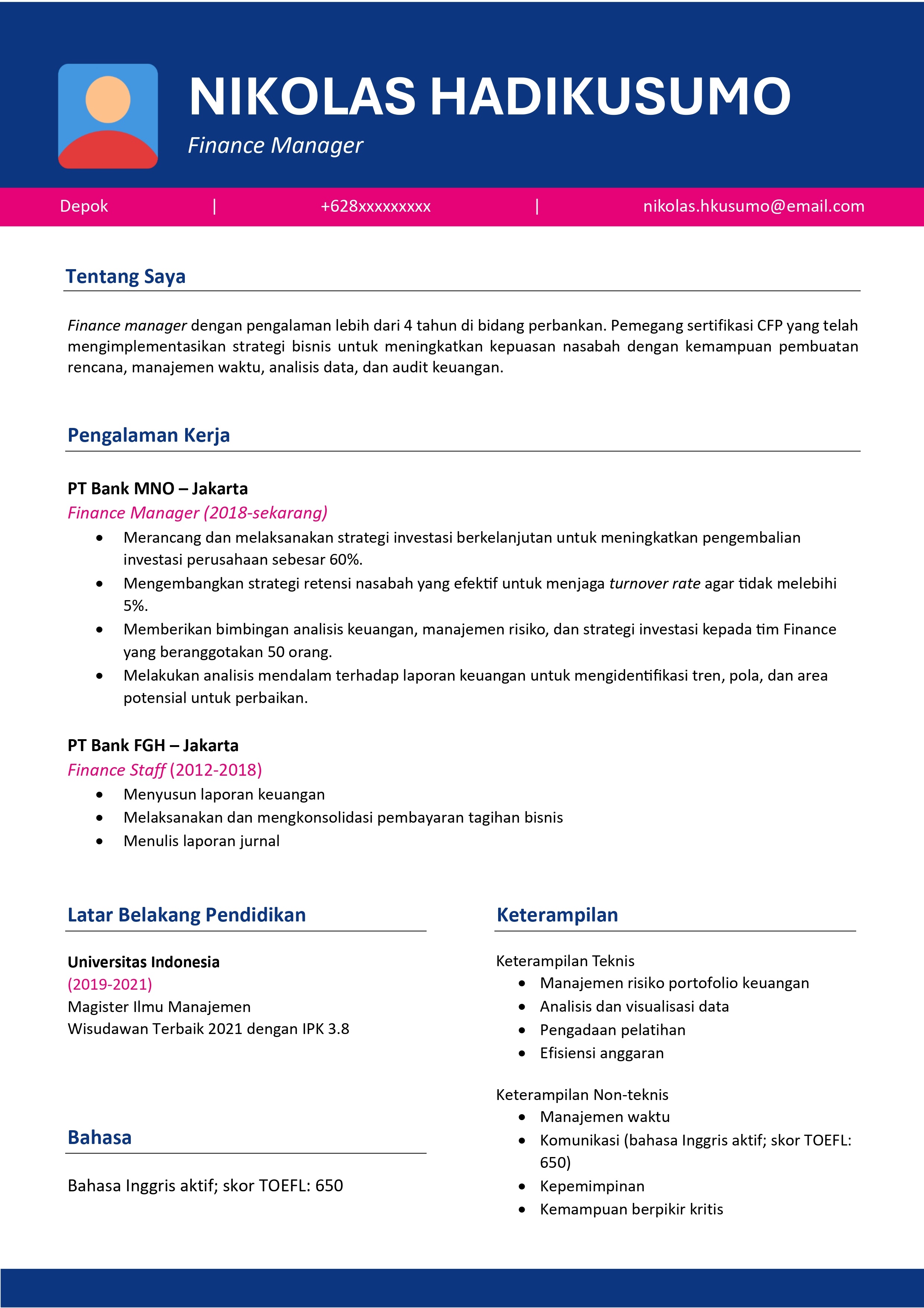 Contoh CV Manajer Keuangan (GRATIS Template) - Jobstreet Indonesia