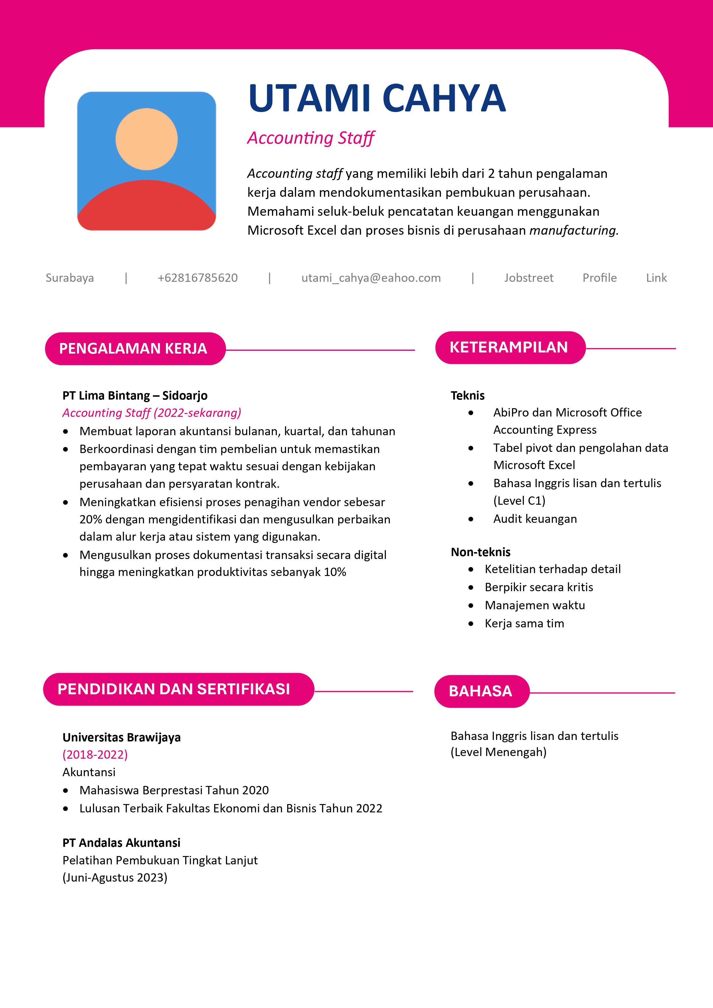 Contoh CV Staf Akuntansi (GRATIS Template) - Jobstreet Indonesia