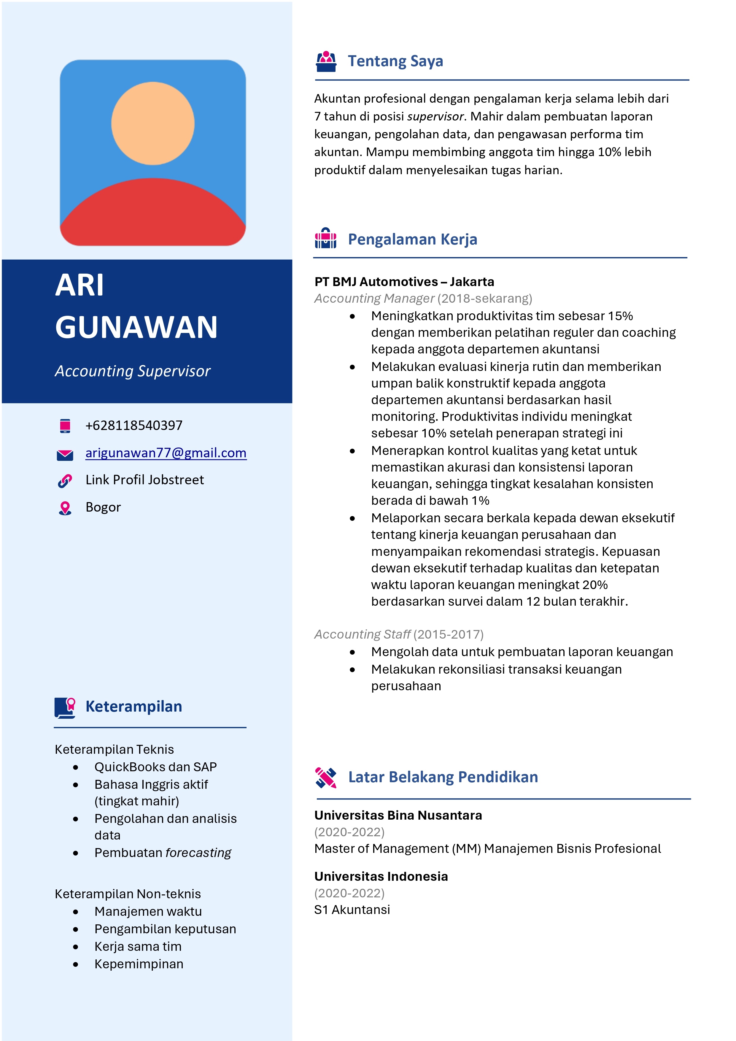 Contoh CV Supervisor Akuntansi (GRATIS Template) - Jobstreet Indonesia