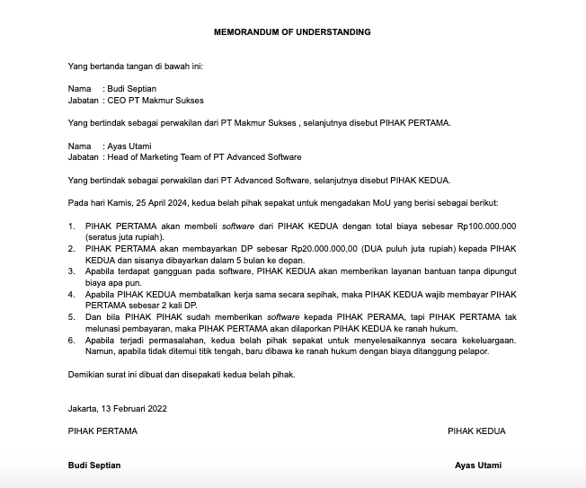 Contoh MoU Kerja Sama: Format dan Cara Buatnya - Jobstreet Indonesia