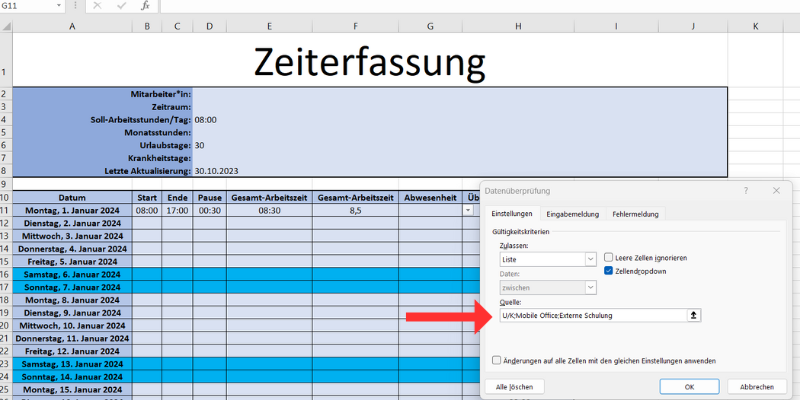 Excel Zeitkartenvorlage Kostenlos