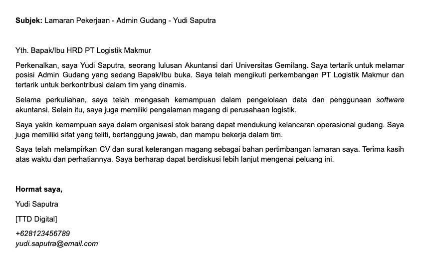 Cara Melamar Kerja Lewat Email: Inilah Contoh dan Tipsnya - Jobstreet ...