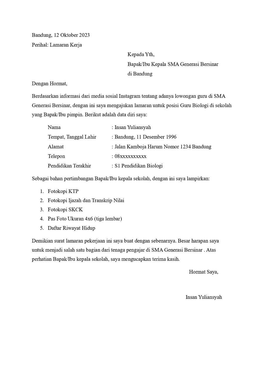 17 Contoh Surat Lamaran Kerja Guru (Semua Jenjang) - JobStreet Indonesia