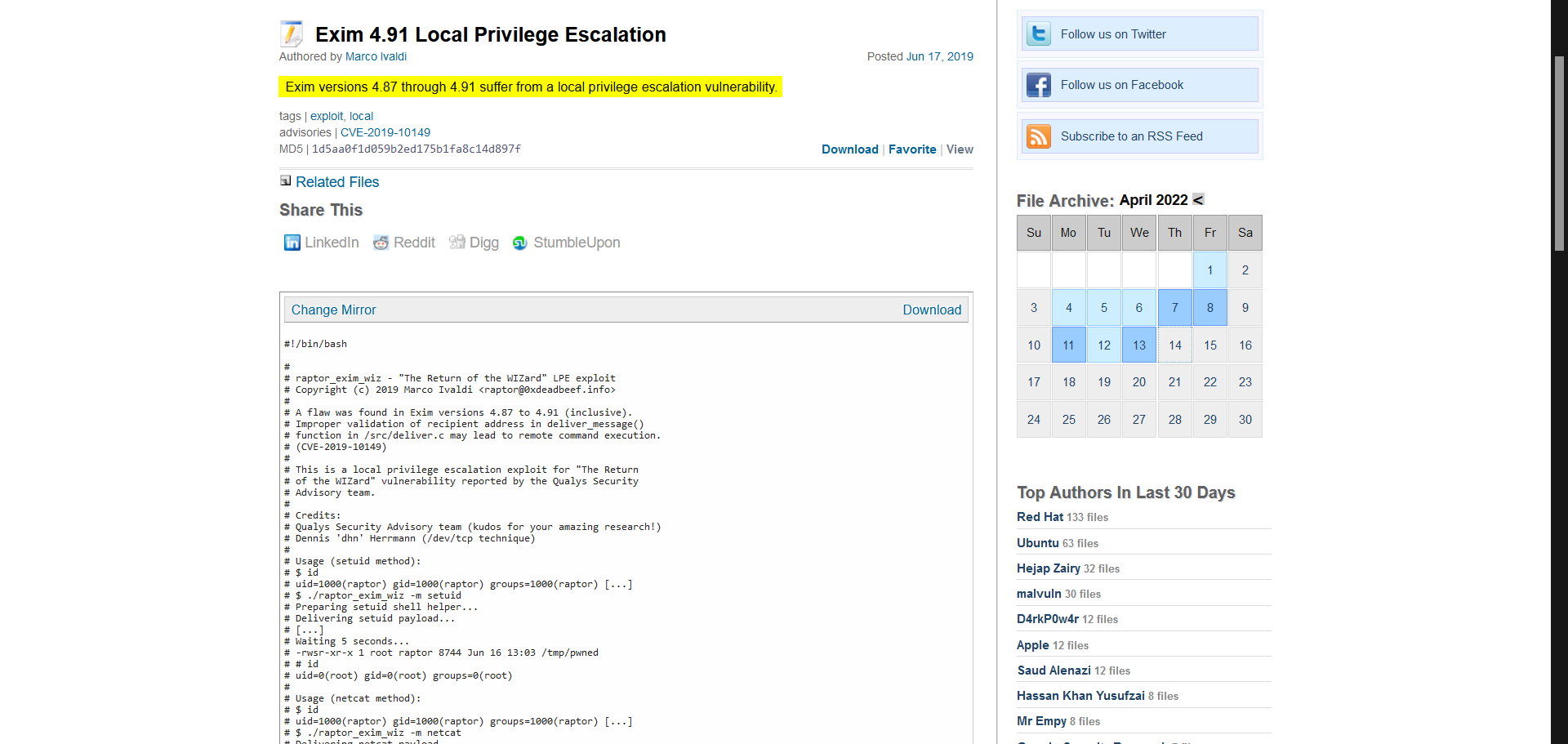 The Return of the WIZard: RCE in Exim (CVE-2019–10149)