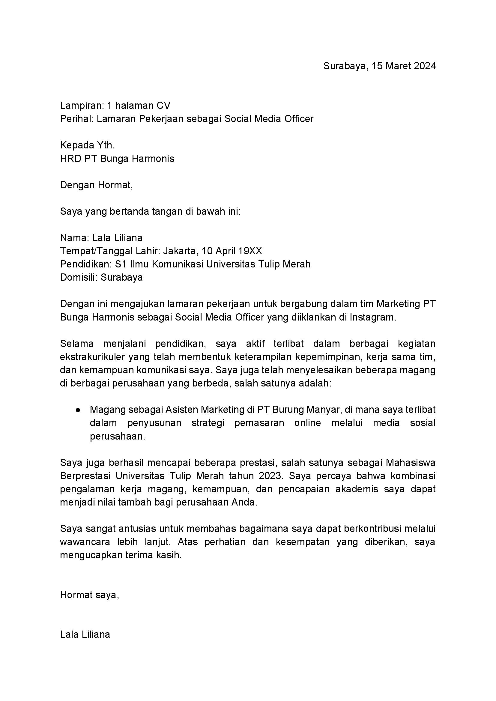 Contoh Surat Lamaran Kerja Word: Format & Cara Membuatnya - Jobstreet Indonesia