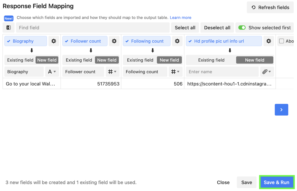 Scrape Instagram into Airtable using RapidAPI Instagram Scraper